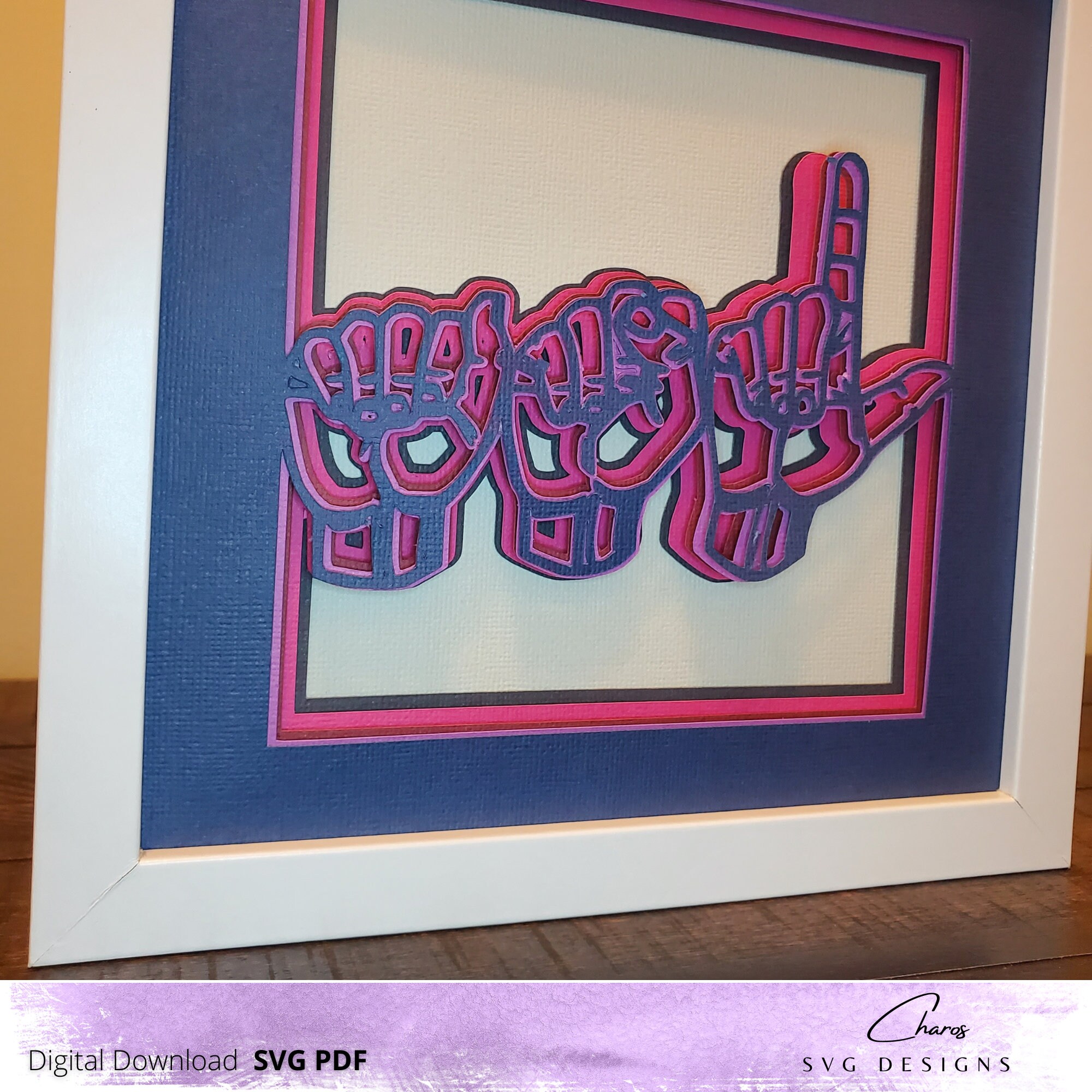3D ASL Shadow Box SVG | American Sign Language Sign Language Cutting File | Deaf Awareness Paper ...