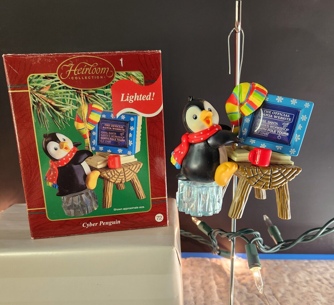 Vintage Carlton Cards Cyber Penguin Lighted Christmas Ornament - Etsy