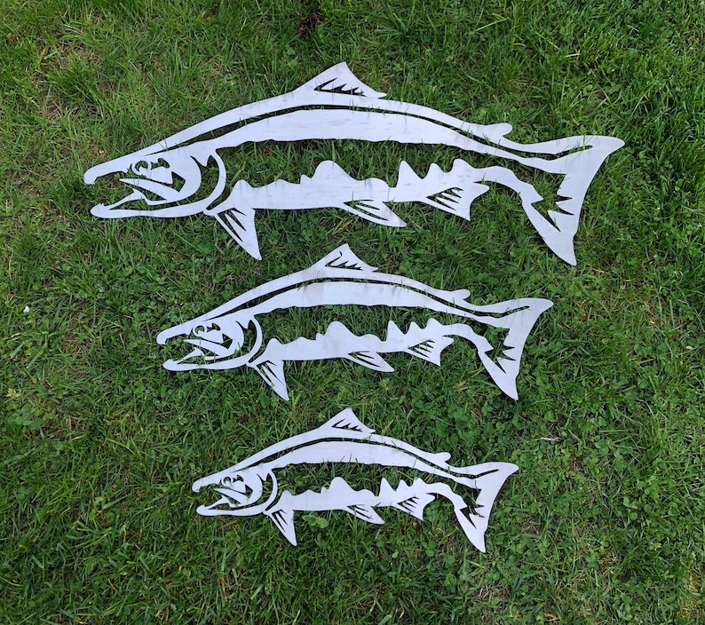 Metal Art Coho Silver Salmon Metal Wall Decor Fish Metal Wall Art Gift ...