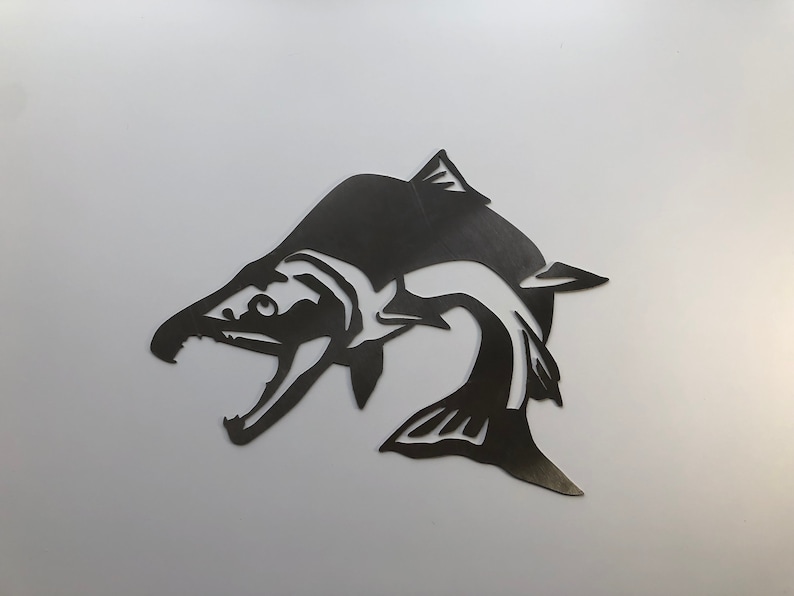Metal Art Salmon Jumping Metal Wall Decor Fish Metal Art Gift for ...