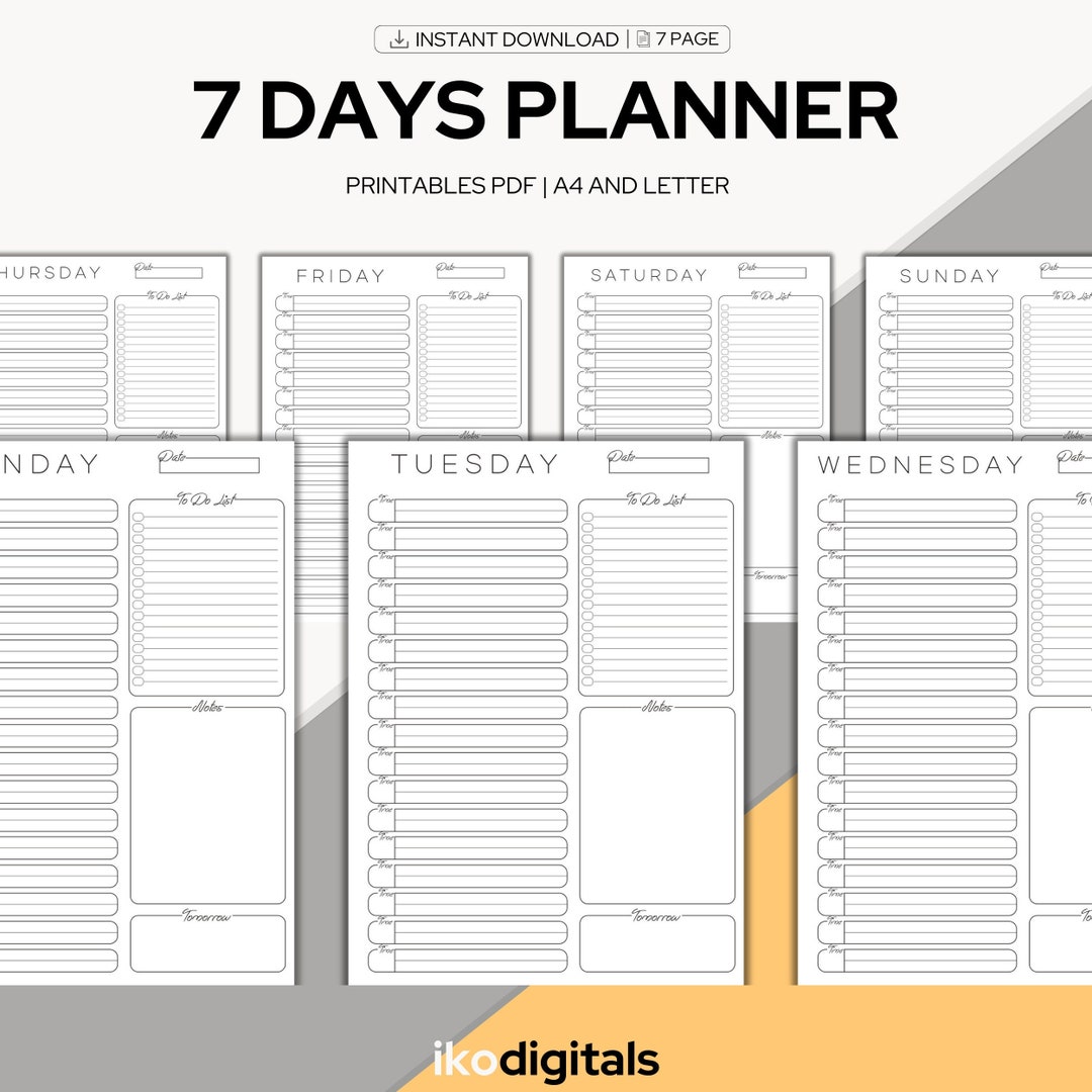 Daily Planner, 7 Days Printable Planner, Daily Schedule, Minimal to Do ...