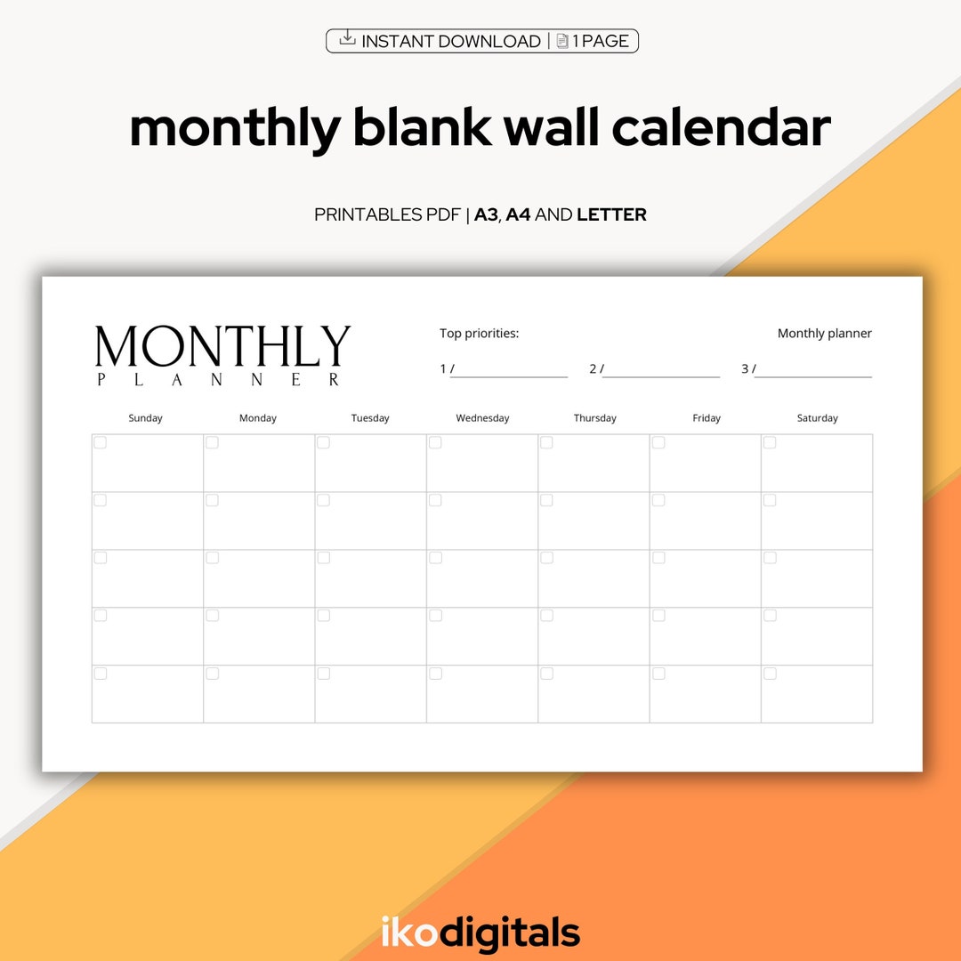 Minimal Monthly Calendar Printable Blank Monthly Planner - Etsy
