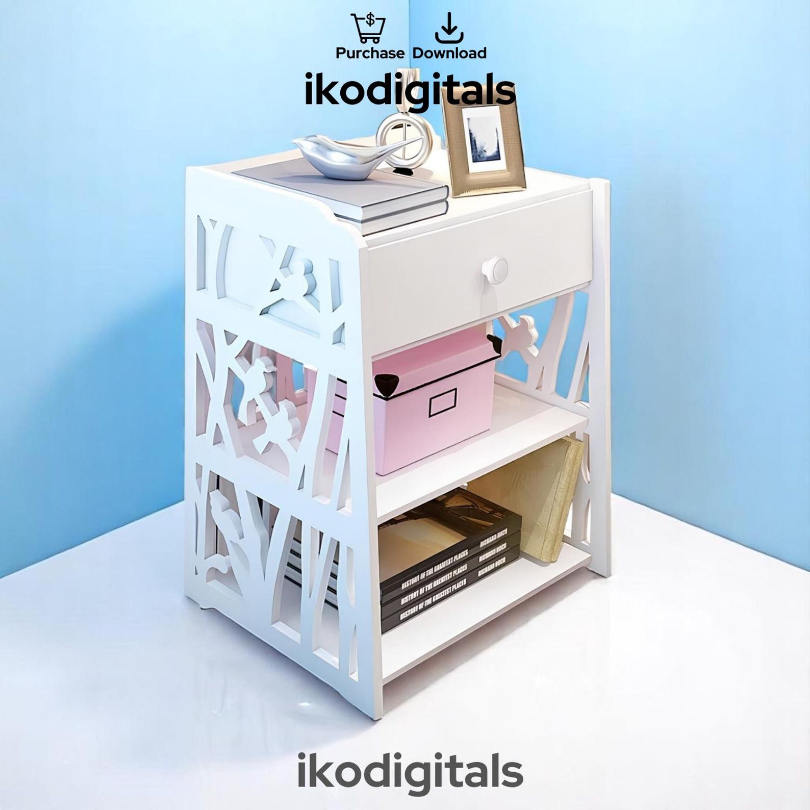 Laser Cut Bedside Table CNC File: Modern Nightstand Template (digital ...