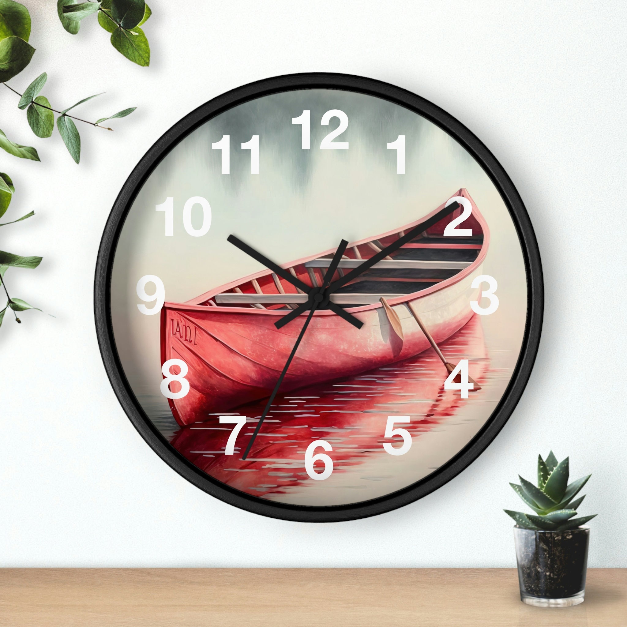 Red Canoe Outdoors Lake Painting Wall Clock - Etsy
