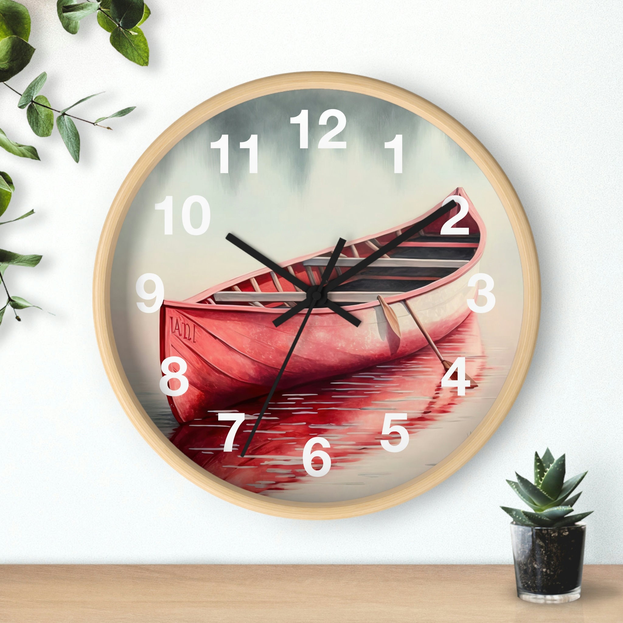 Red Canoe Outdoors Lake Painting Wall Clock - Etsy