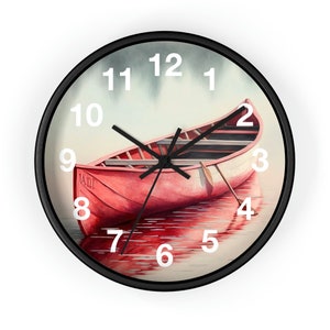 Red Canoe Outdoors Lake Painting Wall Clock - Etsy