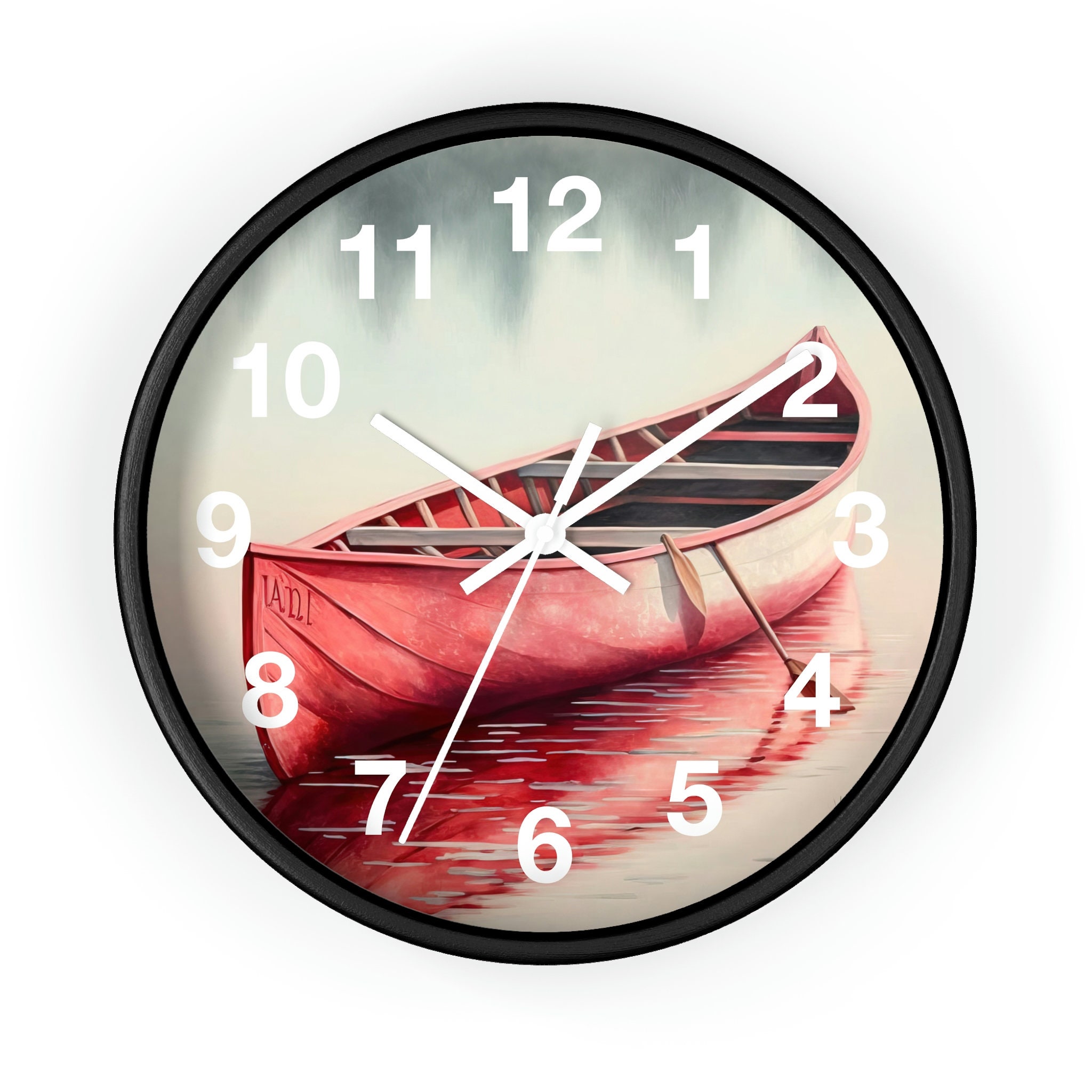 Red Canoe Outdoors Lake Painting Wall Clock - Etsy