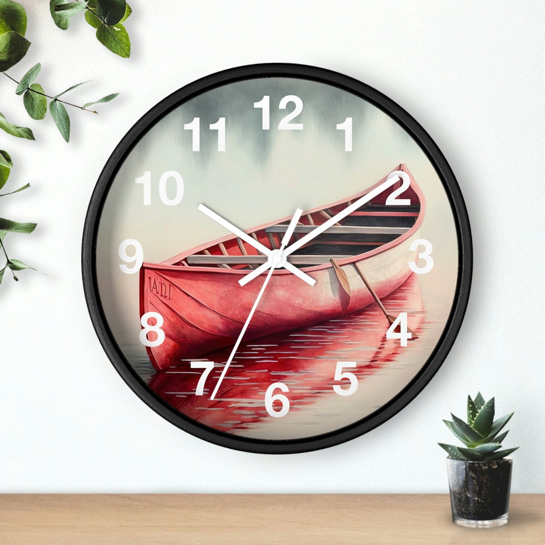 Red Canoe Outdoors Lake Painting Wall Clock - Etsy