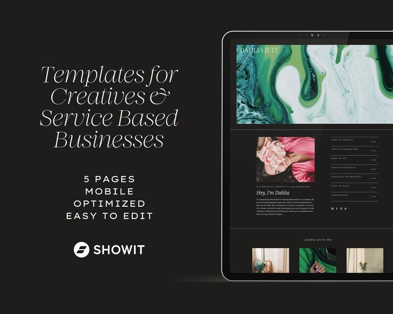 Showit Mini Website Template for Artists, Influencers, and Service ...