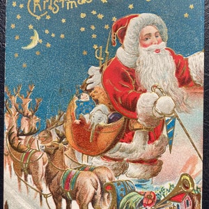 VGC Vintage 1909 Christmas Postcard Santa Claus Deliver Toys Sleigh ...