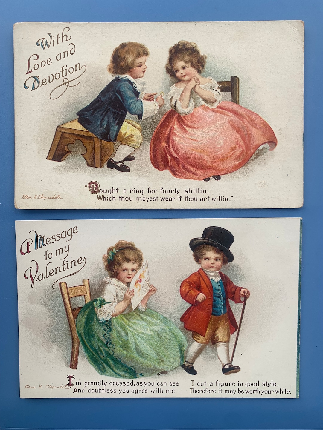 SET 2 Vintage Antique Signed Ellen Clapsaddle Valentine Day Postcard ...