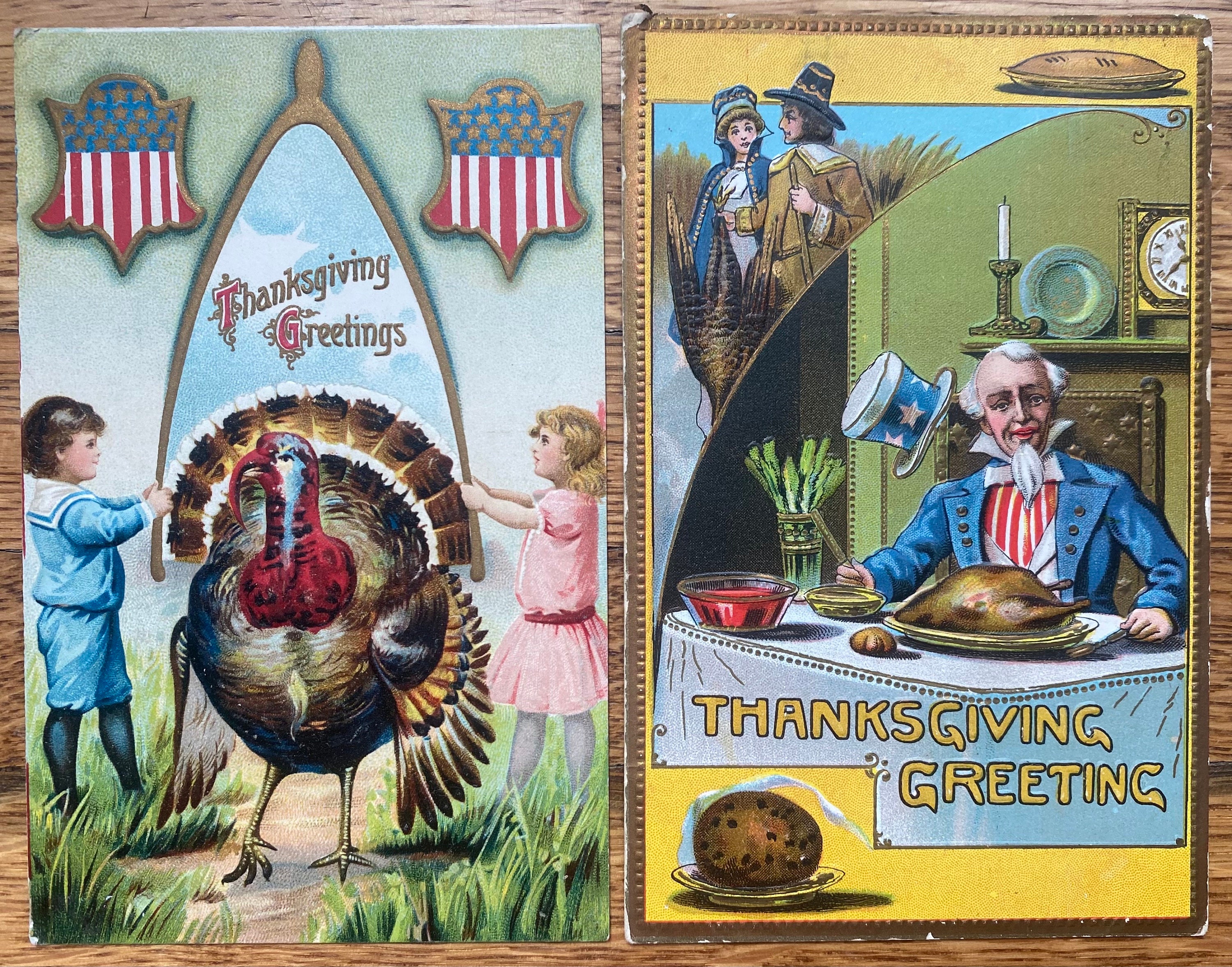 SET of 4 Rare Vintage 1909 Thanksgiving Greetings German Postcard ...