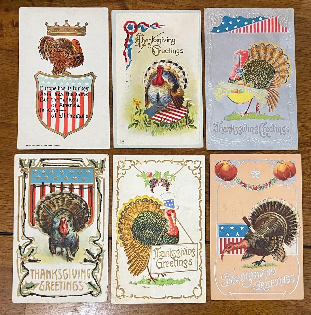 SET of 6 Rare Vintage 1910 Thanksgiving Postcard Anthropomorphic Turkey ...