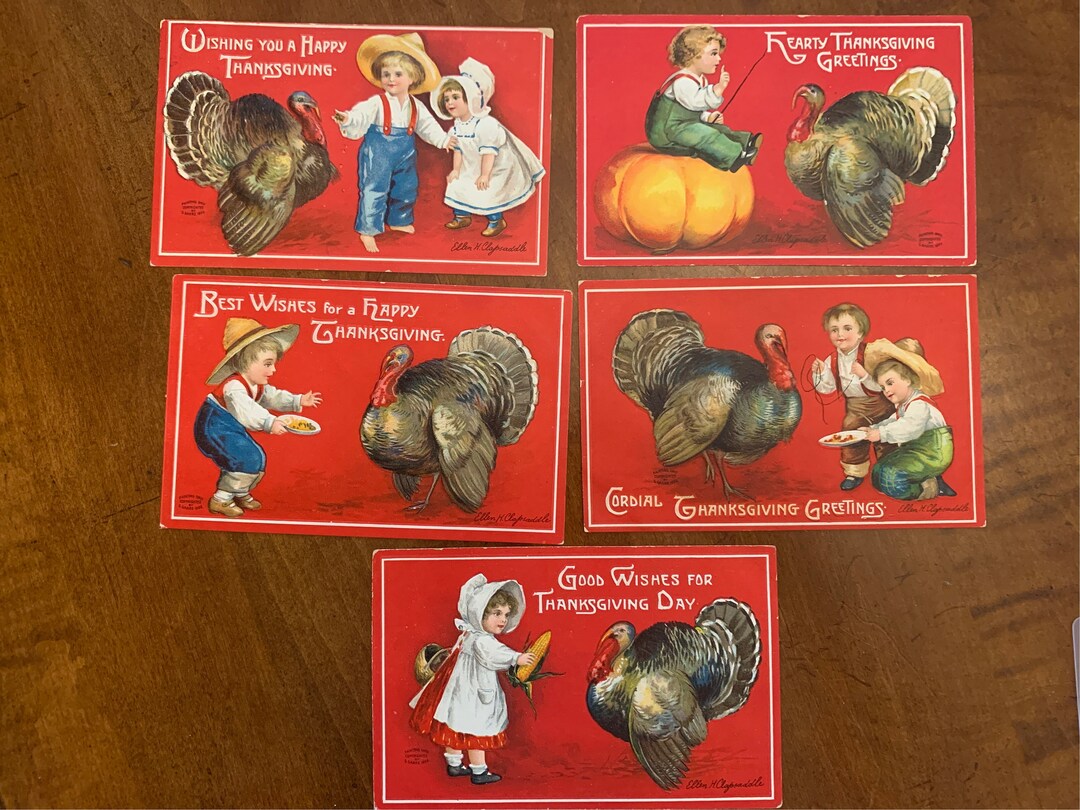 GC Set of Five 5 Vintage Signed Ellen Clapsaddle Thanksgiving Postcards ...