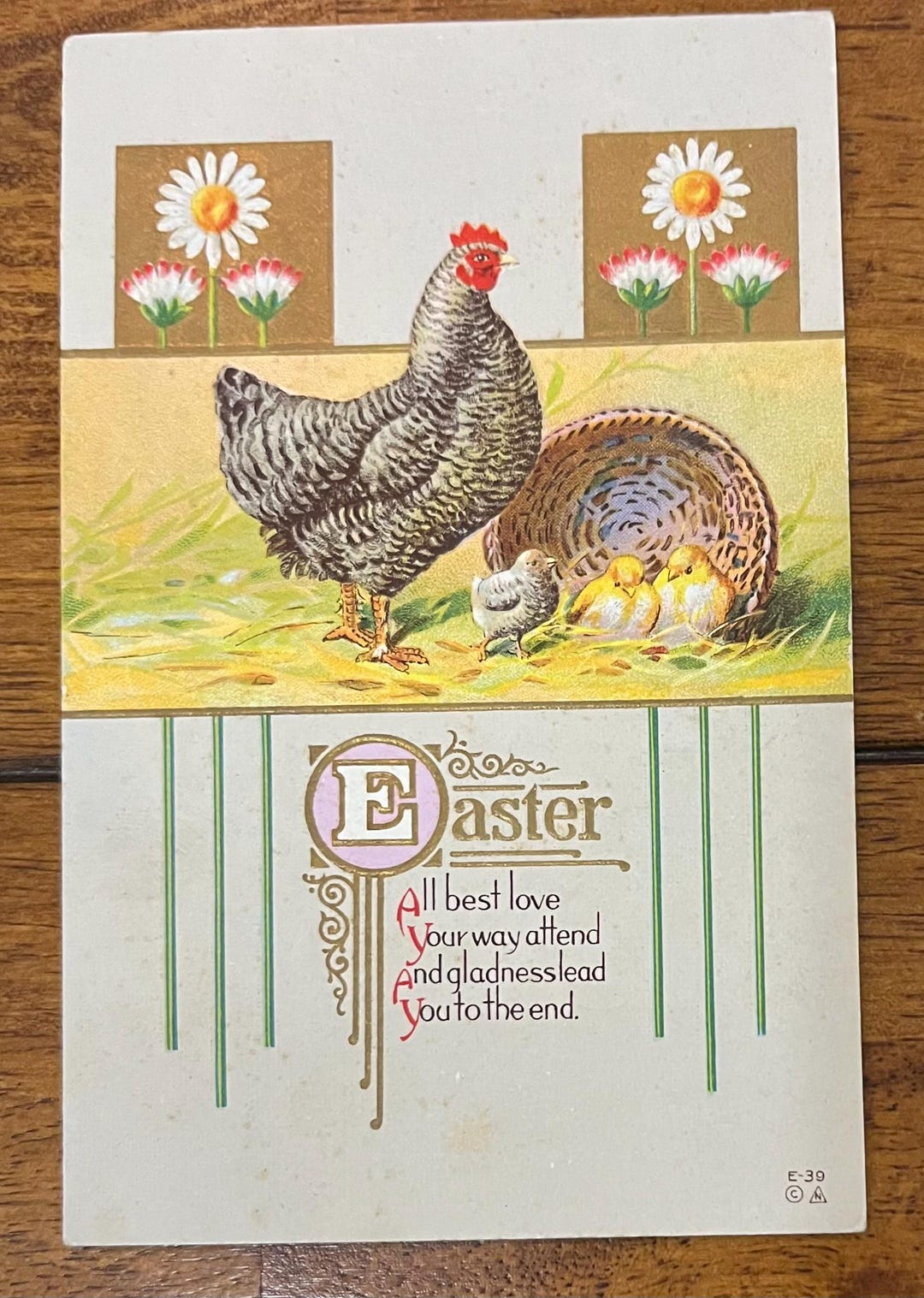 GC Vintage Rare Easter E Nash Postcard Rooster & Baby Chicks Garden ...