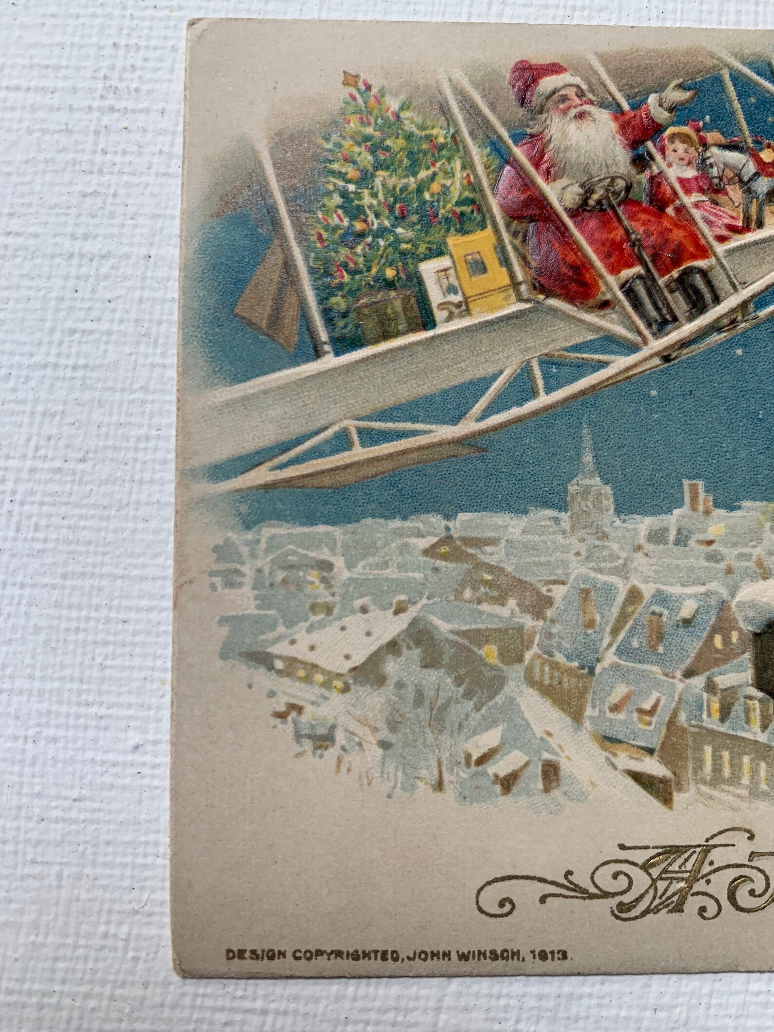 Antique John Winsch 1913 Postcard Santa Claus Flying Airplane | Etsy
