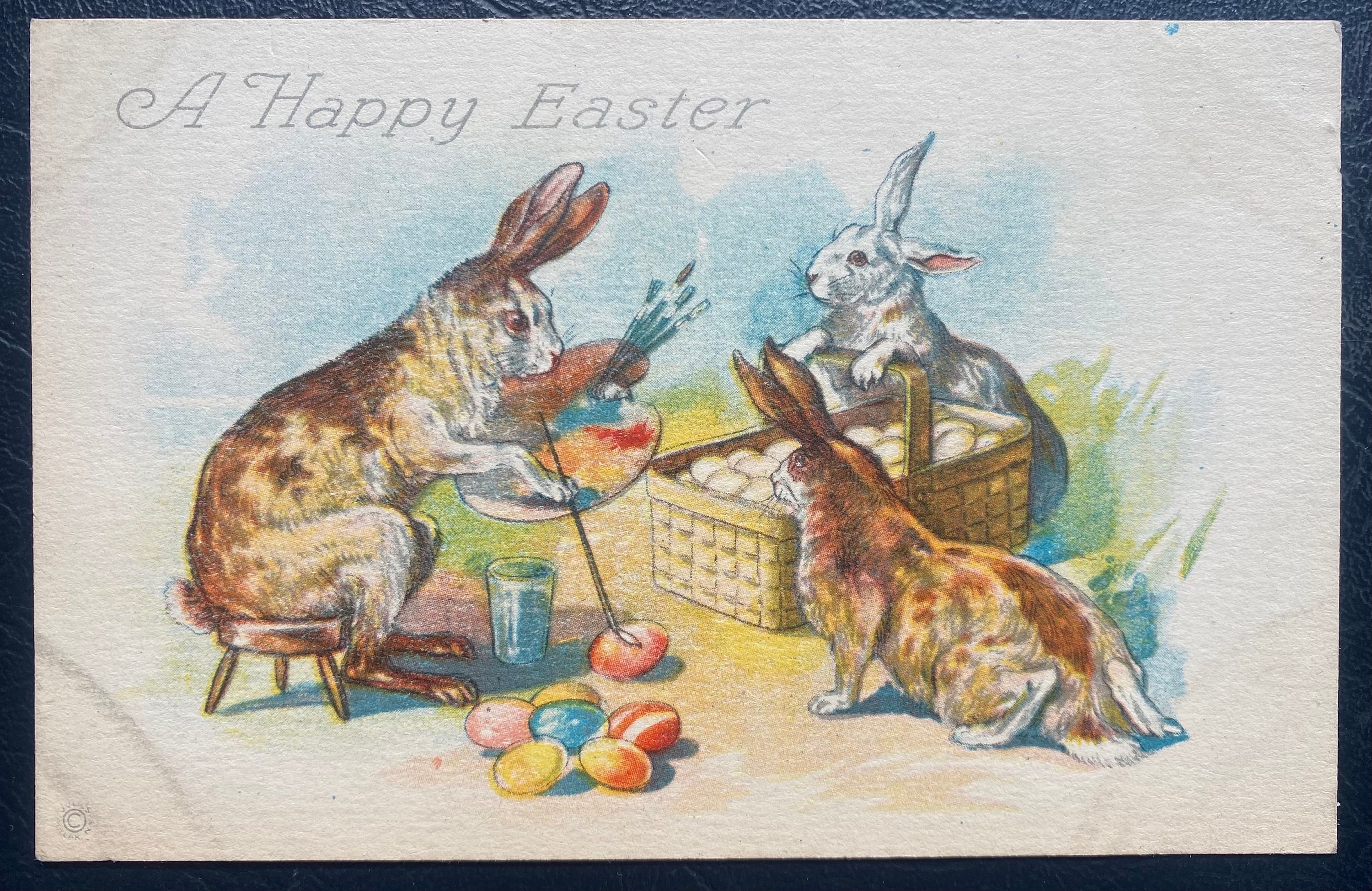 VGC+ Rare Vintage Easter Postcard Anthropomorphic Rabbit Painting Eggs ...