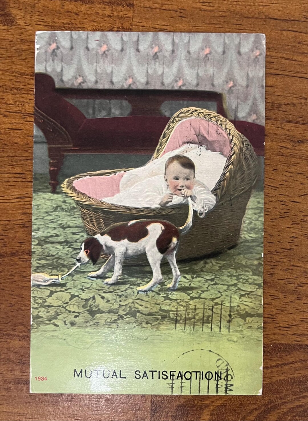 GC+ Rare Vintage 1912 England Postcard Funny Joke Baby Suck on Puppy ...