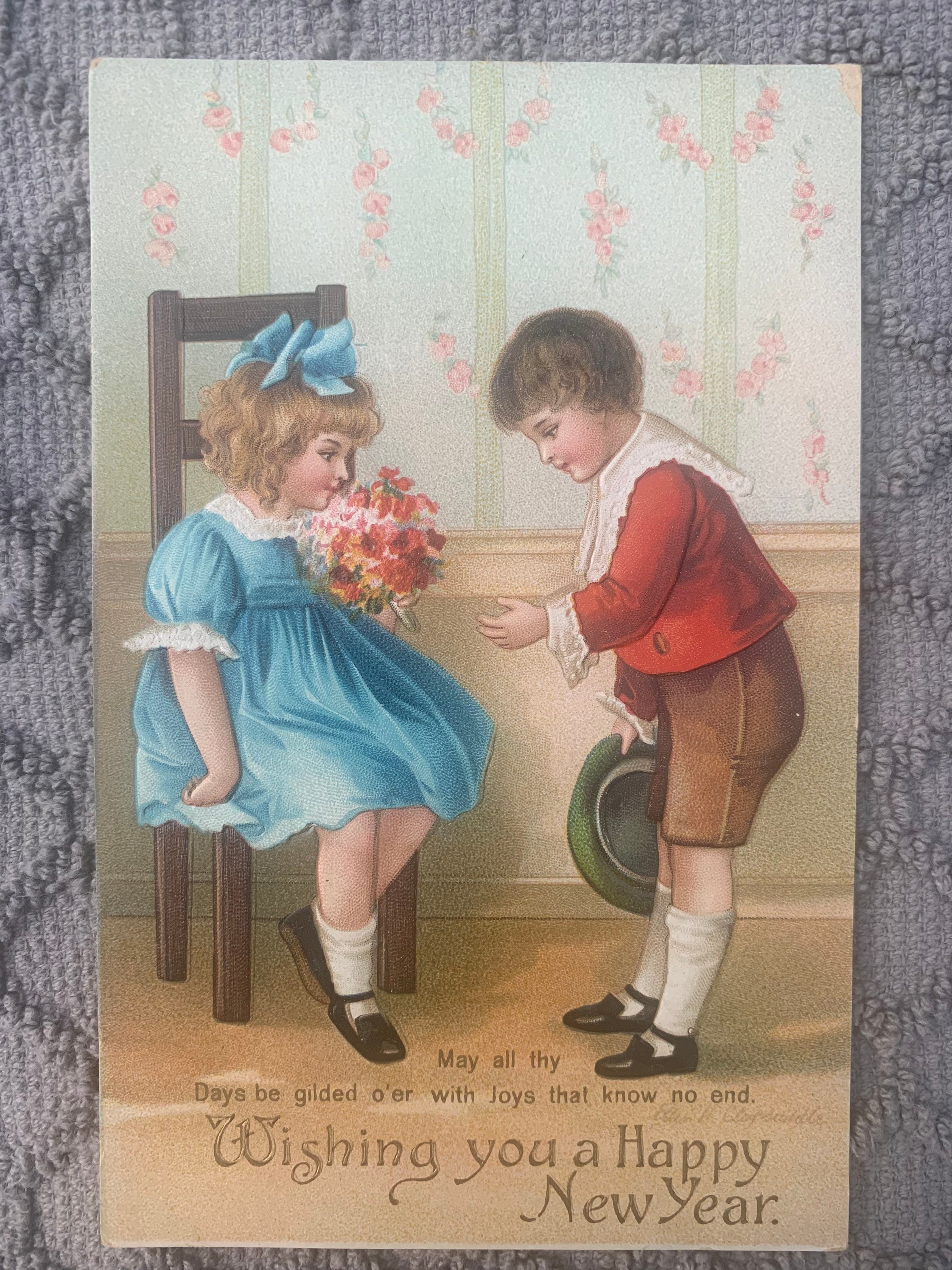 Antique Ellen Clapsaddle German Happy New Year Vintage Postcard Boy ...