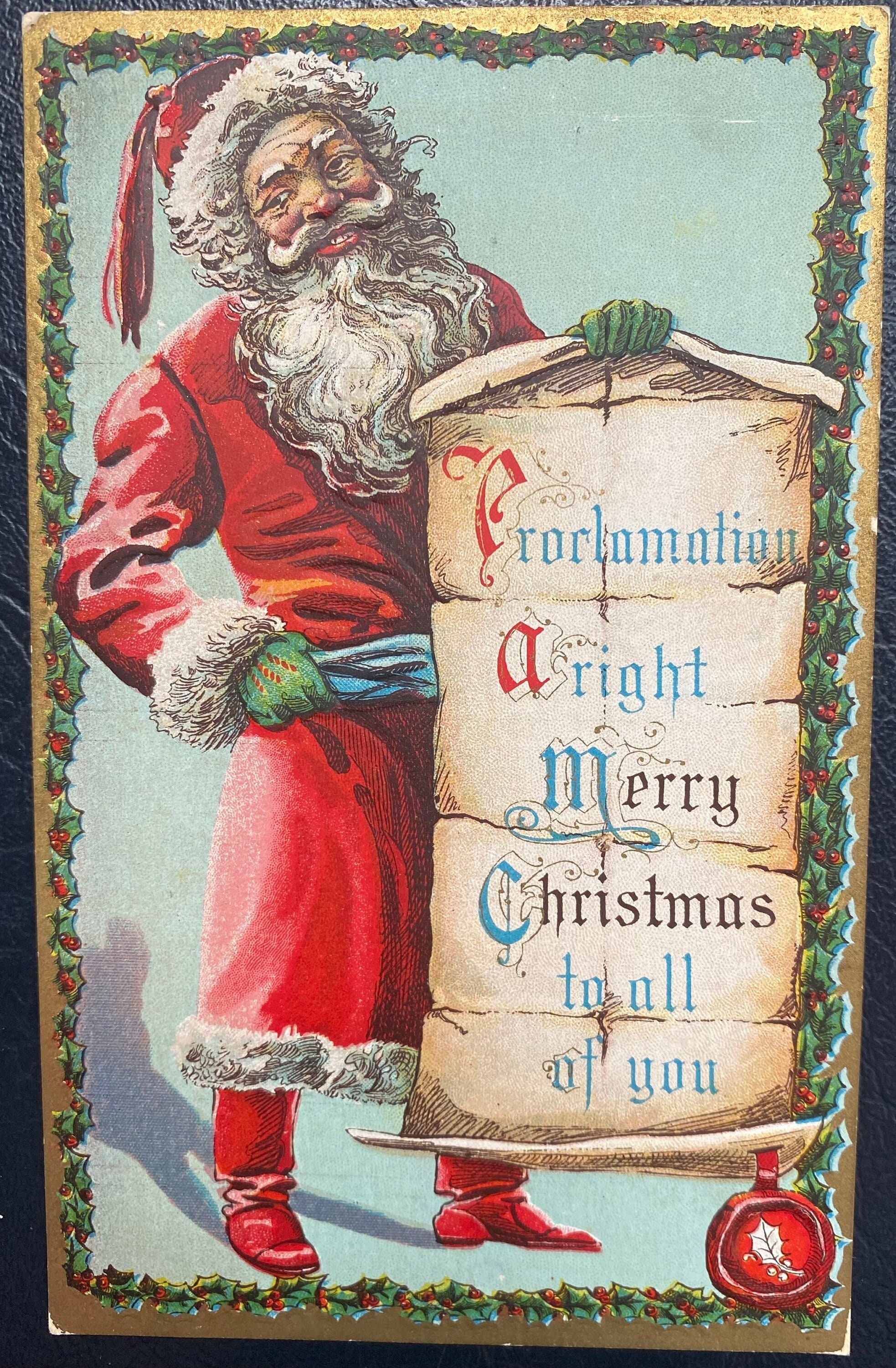 Rare Vintage 1912 Merry Christmas Postcard Santa Claus Hold Scroll ...