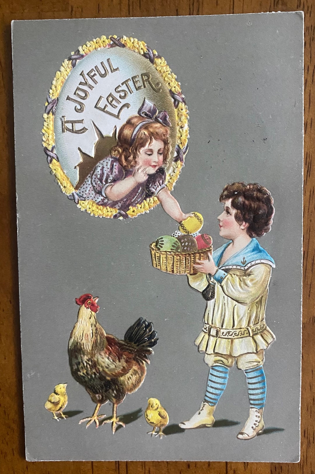 Vintage 1919 German Joyful Easter Postcard Victorian Girl and Boy ...