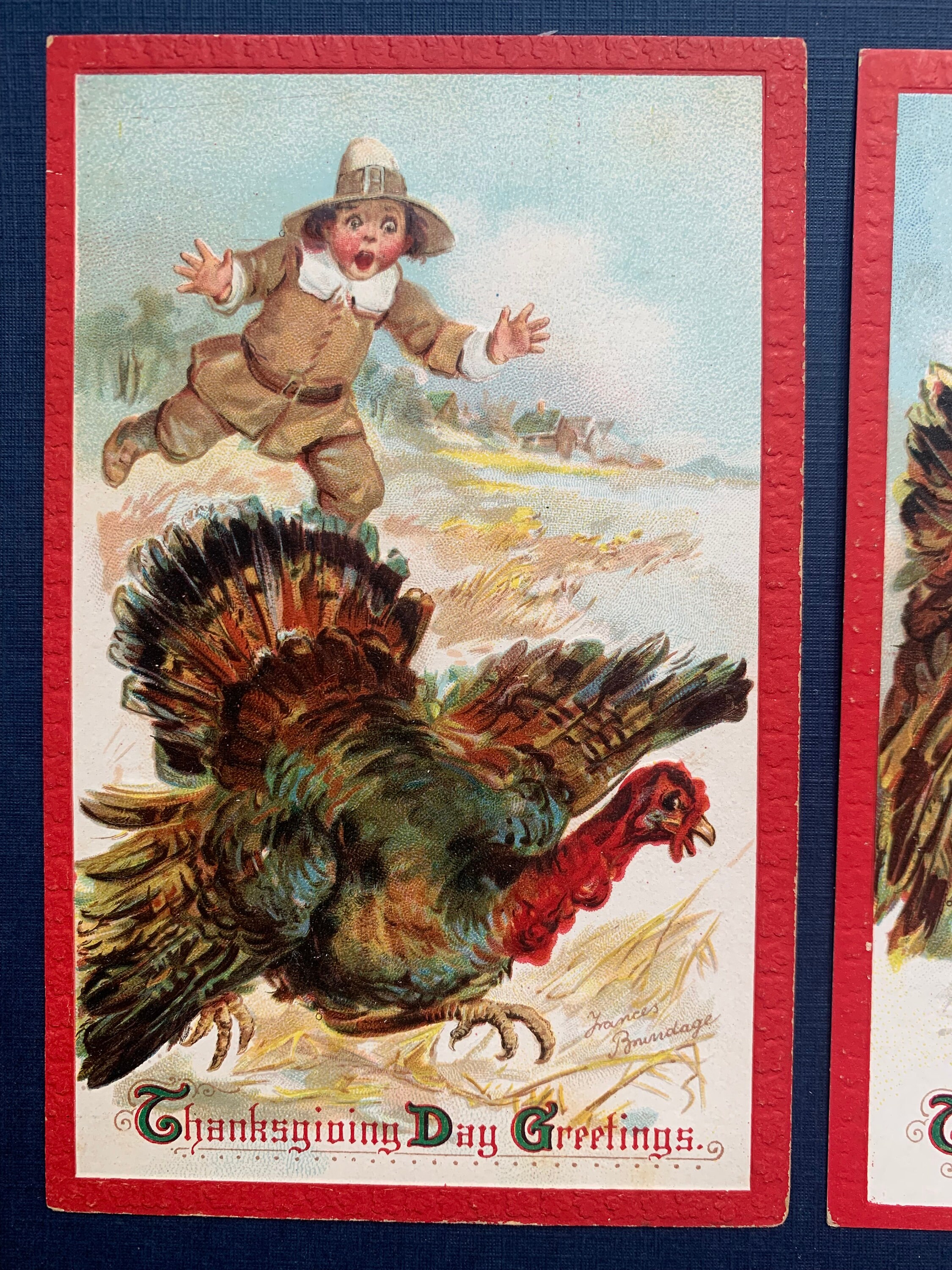 VGC Set of Two 2 Vintage Frances Brundage Signed Thanksgiving Postcards ...