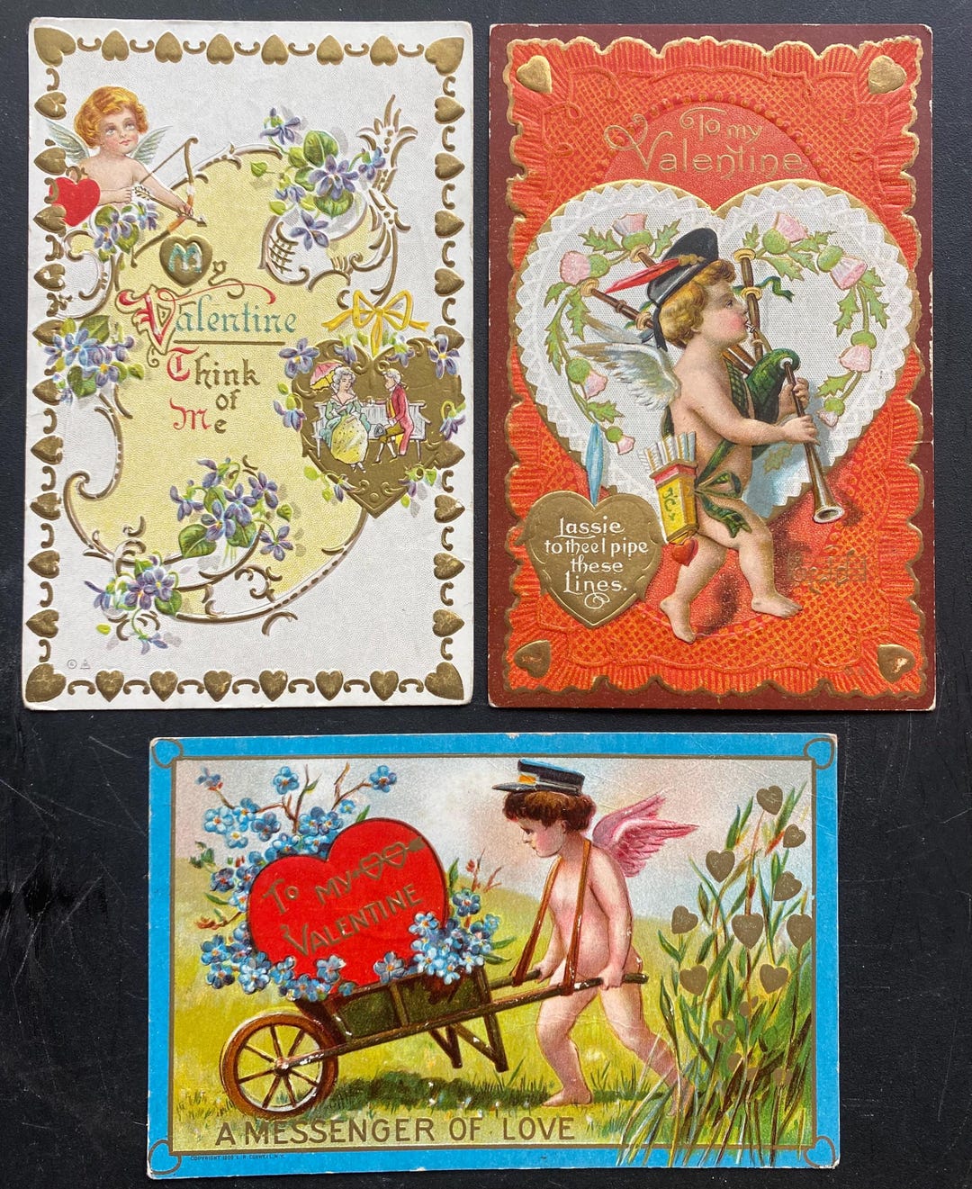 SET of 3 Rare Vintage 1913 Valentine's Day Postcard E Nash Cherub Cupid ...