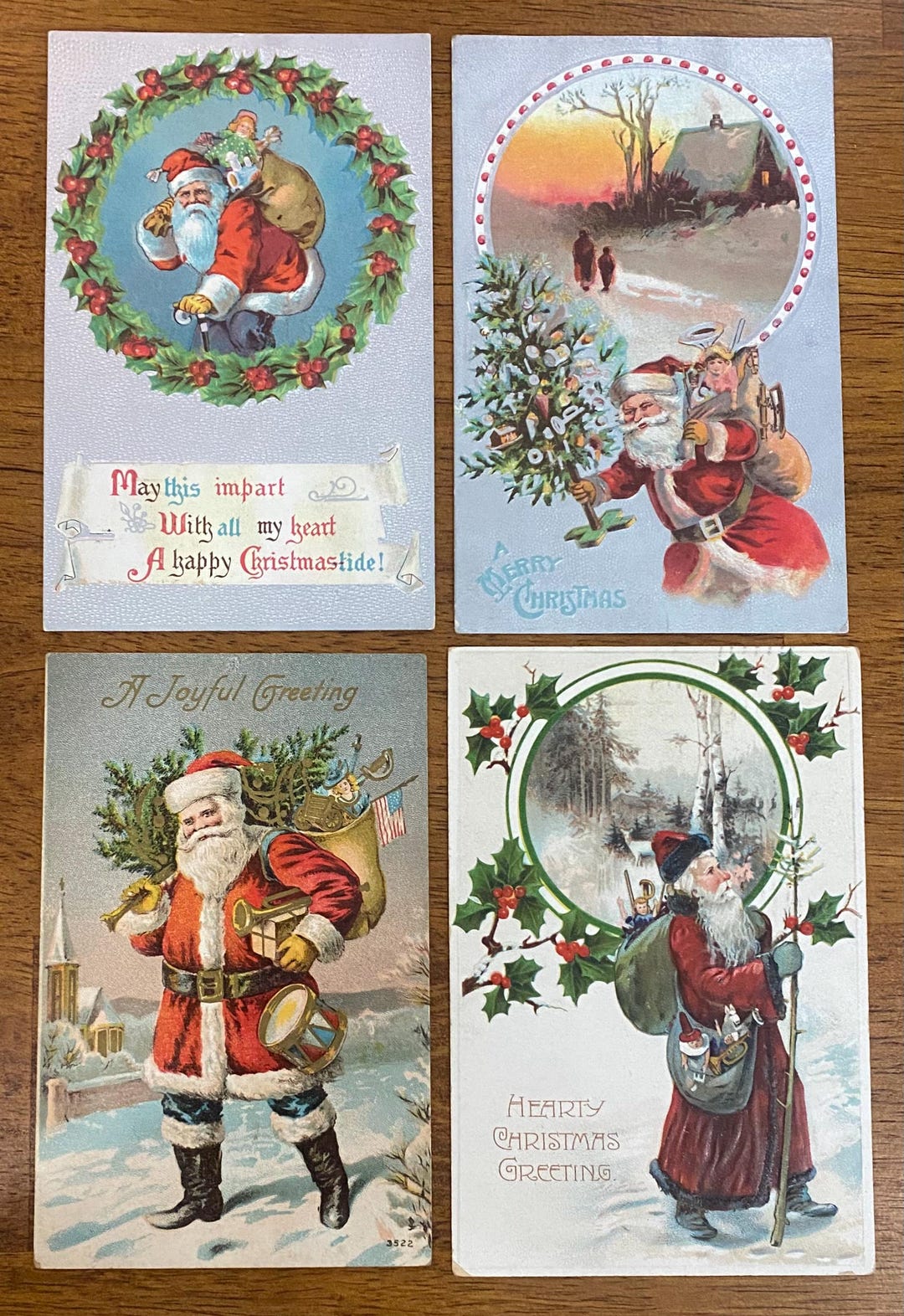 SET of 4 Rare Vintage 1909 German Christmas Postcard Belsnickle Santa W ...