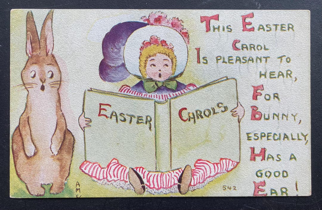 GC+ Rare Vintage 1913 Easter Postcard Anthropomorphic Bunny Sings ...