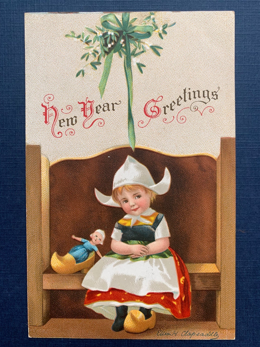 VGC Girl Antique Signed Ellen Clapsaddle Vintage New Year's Postcard ...