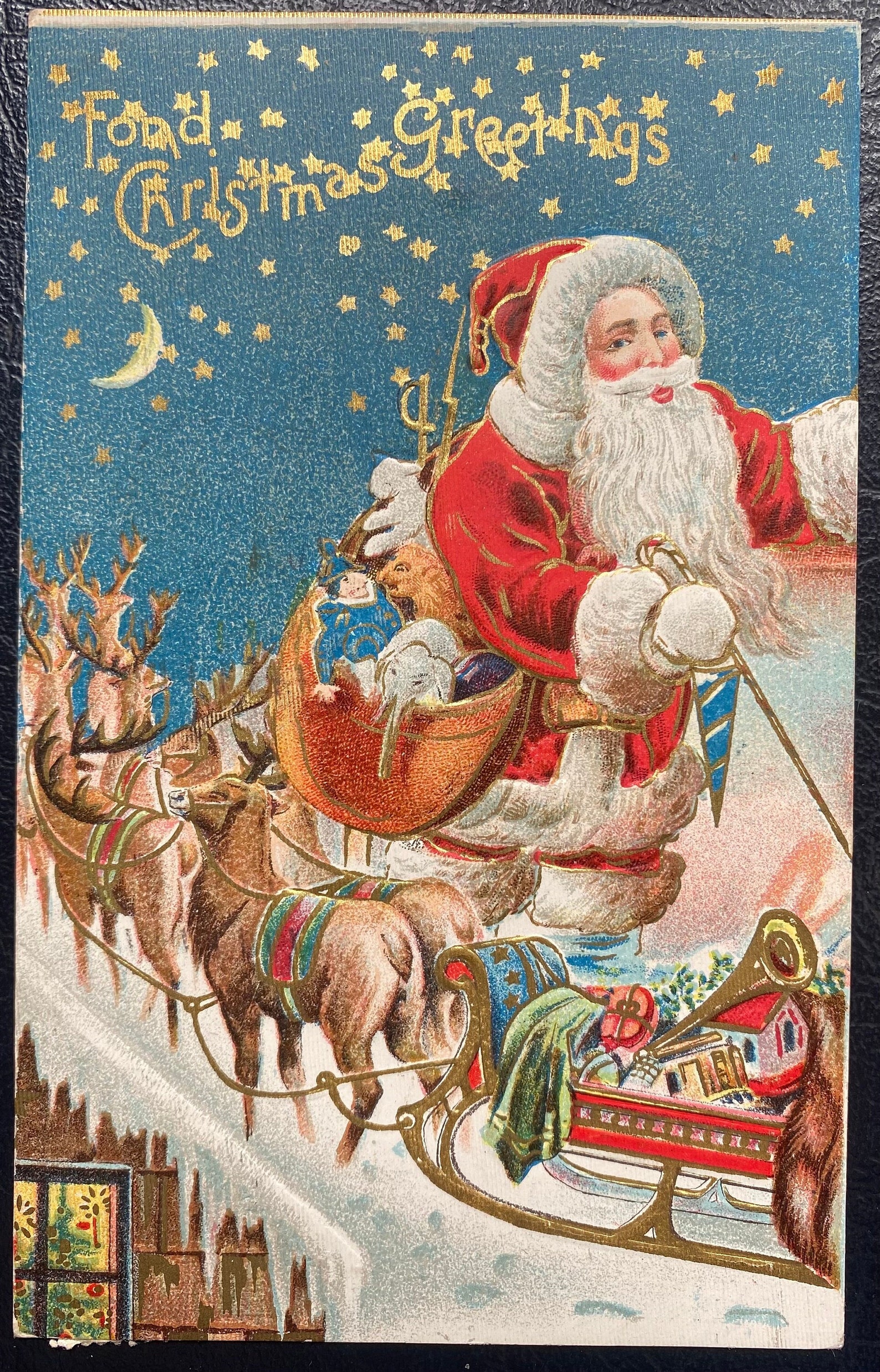 VGC Vintage 1909 Christmas Postcard Santa Claus Deliver Toys Sleigh ...