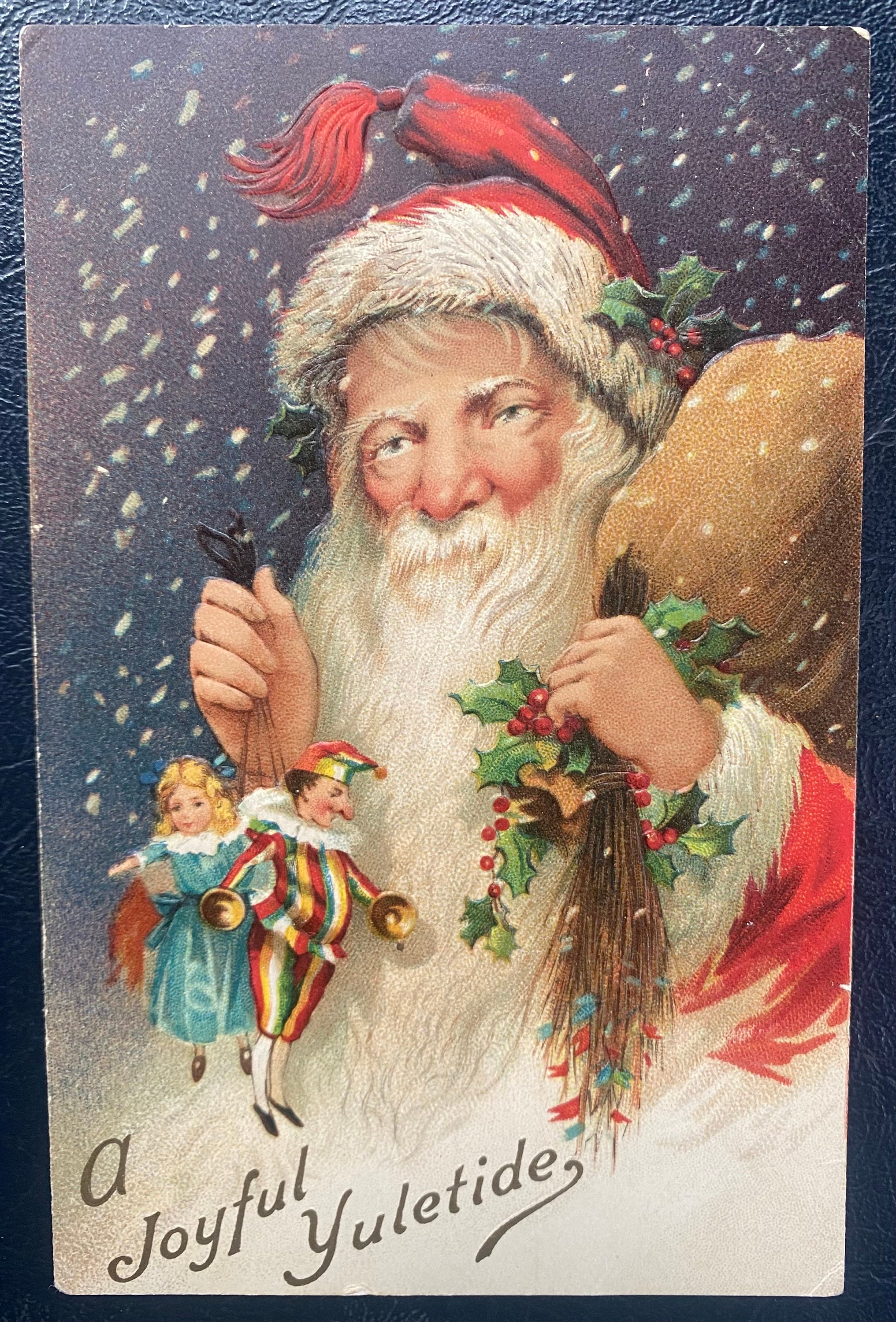 Vintage German Christmas Postcard Belsnickle Santa Claus Snowing Puppet ...