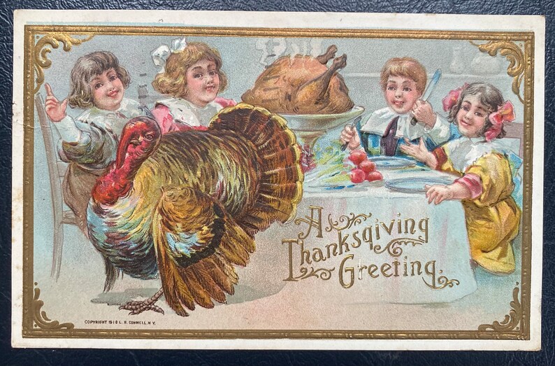 GC Rare Vintage 1910 Thanksgiving Conwell Postcard Victorian Kids ...