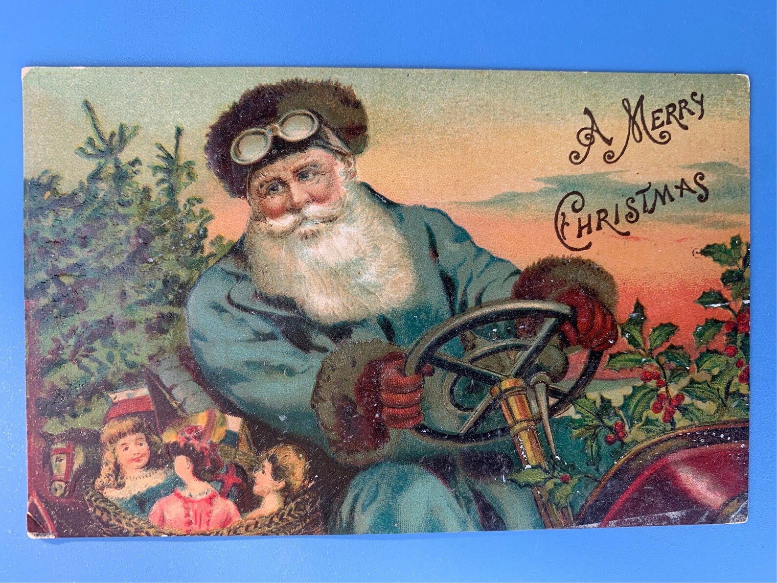 VGC Vintage Gilded Car Driving Santa Claus Goggles Fluffy Beard ...