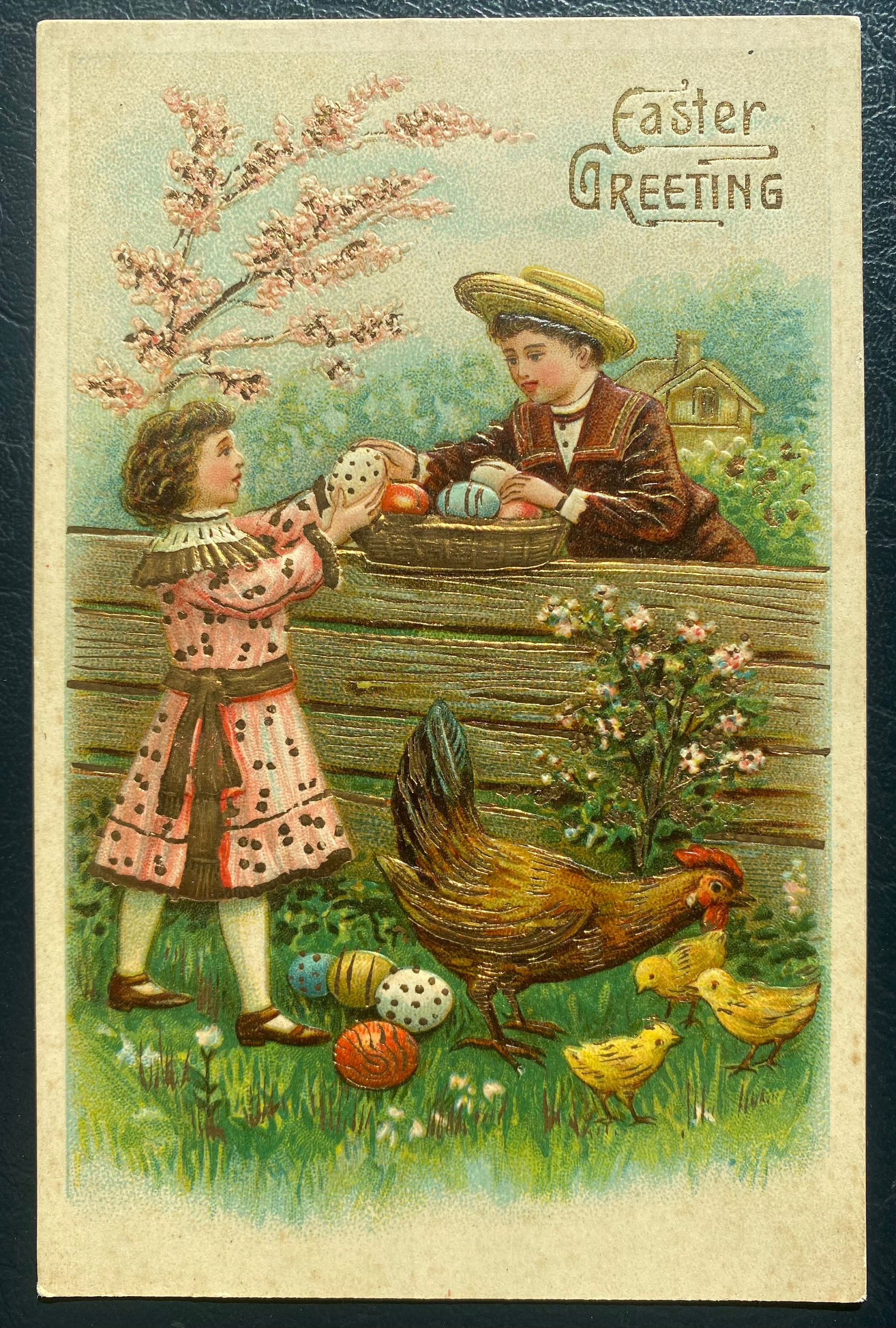 EXC Rare Vintage German Easter Greeting Postcard Victorian Girl & Boy ...