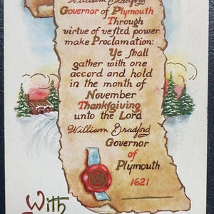 GC Vintage Rare Thanksgiving Postcard Scroll Parchment Plymouth ...
