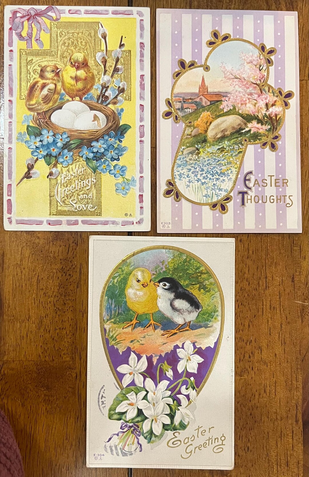 SET of 3 Rare Vintage 1910 E Nash Easter Postcard Chicks Bird Nest ...