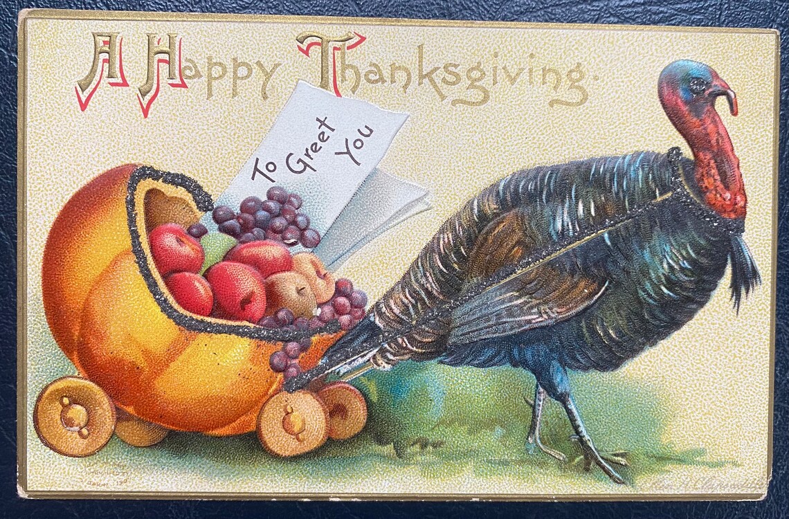 Rare Vintage German Thanksgiving Postcard Anthropomorphic Turkey Pull ...