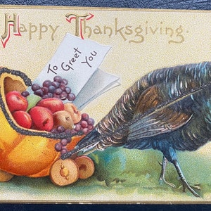 Rare Vintage German Thanksgiving Postcard Anthropomorphic Turkey Pull ...