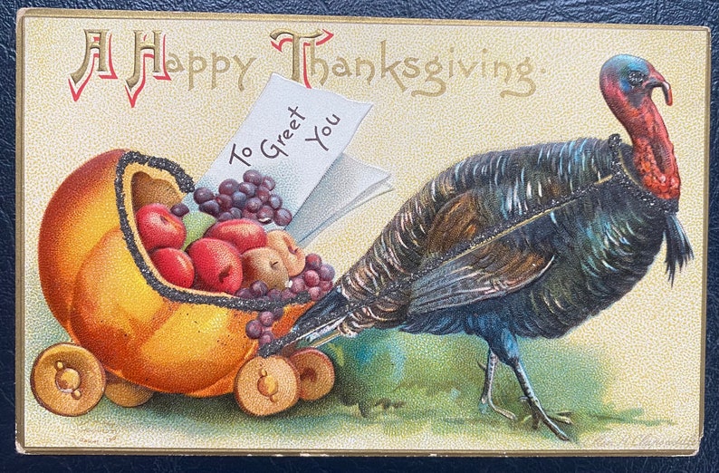 Rare Vintage German Thanksgiving Postcard Anthropomorphic Turkey Pull ...