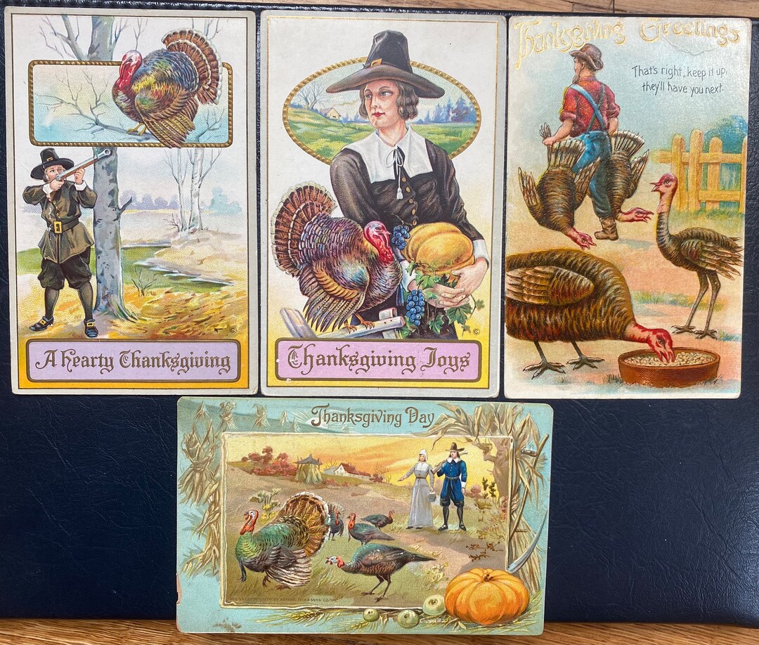 SET of 4 Rare Vintage 1911 Thanksgiving Tuck's Postcard Hunt Turkeys ...