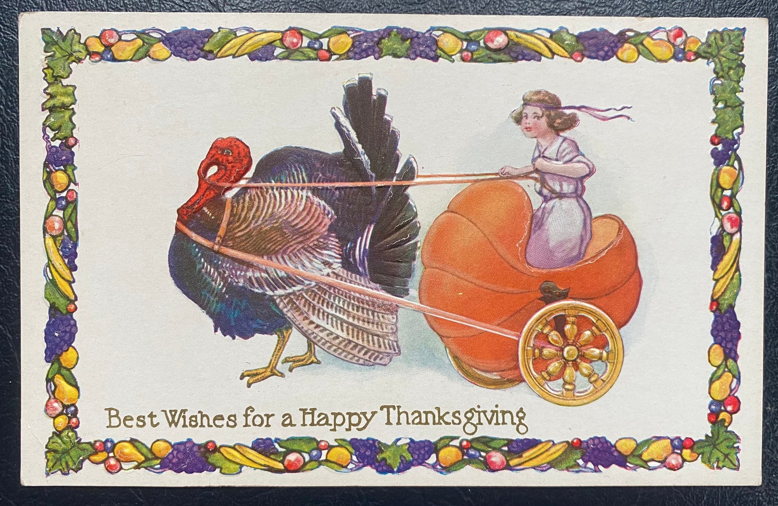 GC+ Rare Vintage Happy Thanksgiving Postcard Turkey Pull Girl in ...