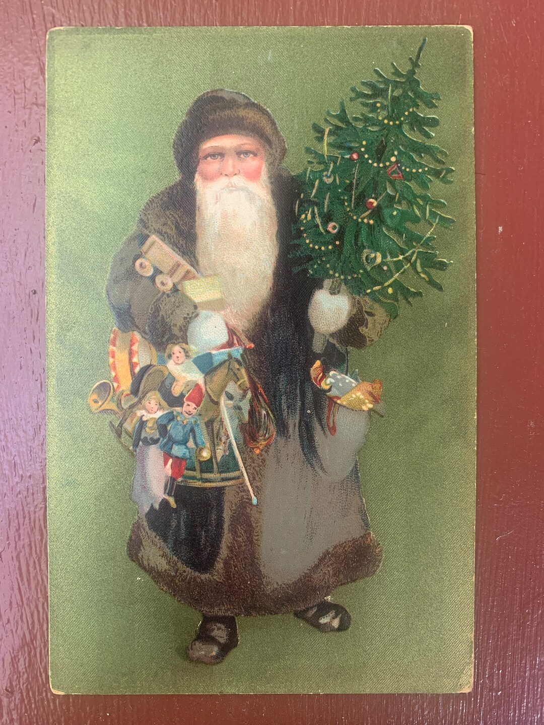 GC Antique German Gorgeous Santa Claus Purple Blue Robe Brown Fur Trim ...