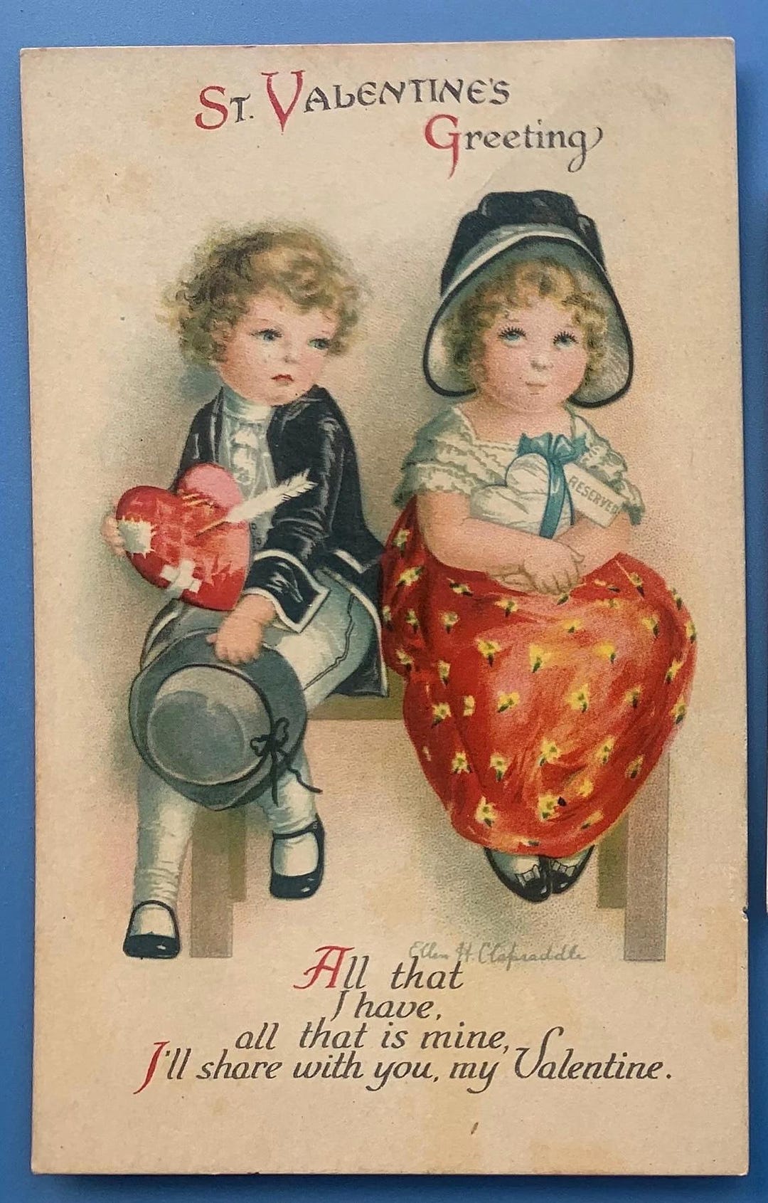 GC+ Rare Antique Vintage German Signed Ellen Clapsaddle Valentine's Day ...