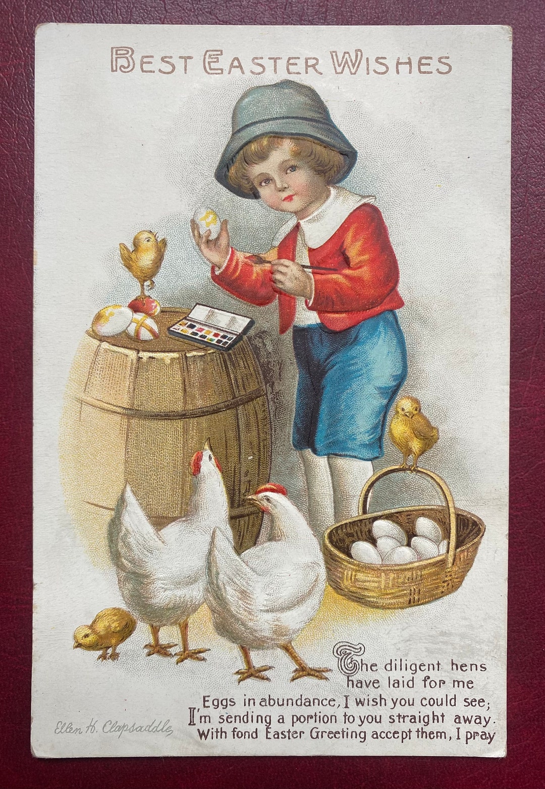 Easter Signed Ellen Clapsaddle Postcard Little Boy Toddler Child Chicks ...