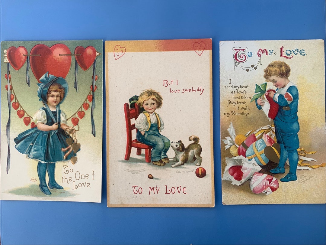 SET of 3 Antique Signed Ellen Clapsaddle Valentine's Day Postcard Child ...