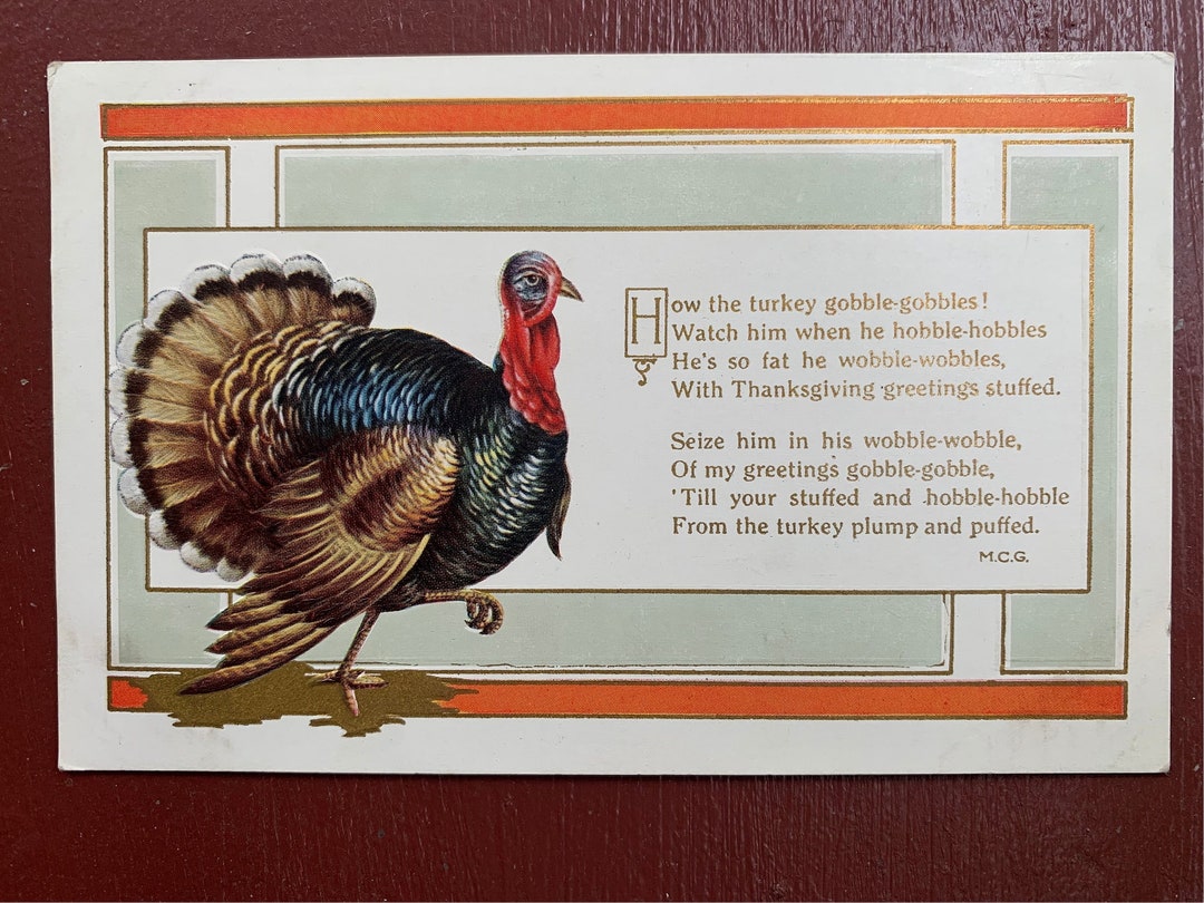 EXC Gorgeous Tom Turkey Poem Thanksgiving Whitney Made Postcard Antique ...