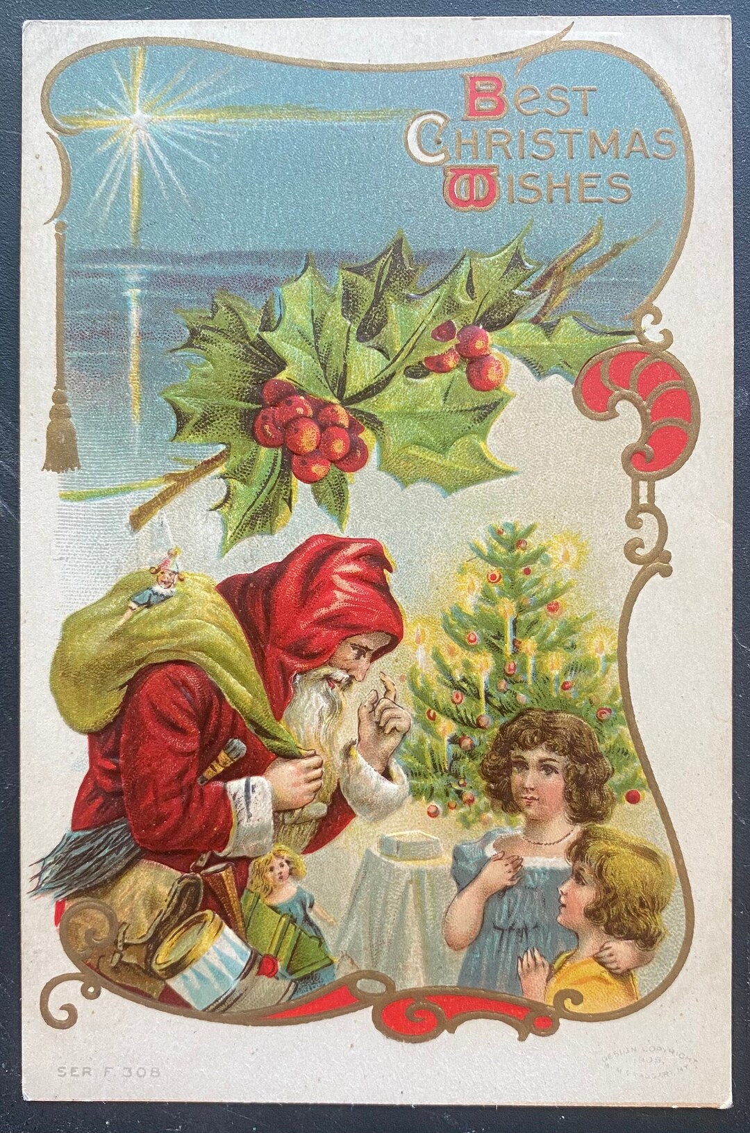 GC+ Rare Vintage 1909 Christmas Wishes Postcard Santa Talk W Victorian ...