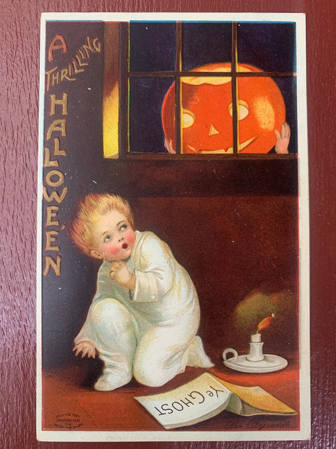 VGC Scared Child Signed Ellen Clapsaddle Vintage Antique Halloween ...