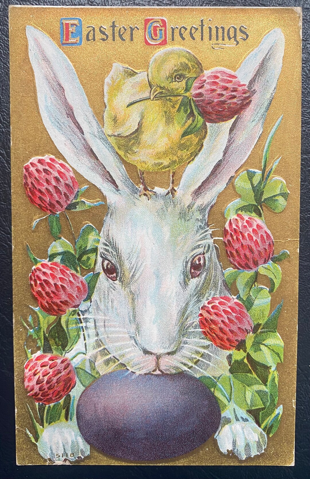 Vintage 1912 Rare Easter Greetings Postcard Bunny Rabbit Egg Chick ...
